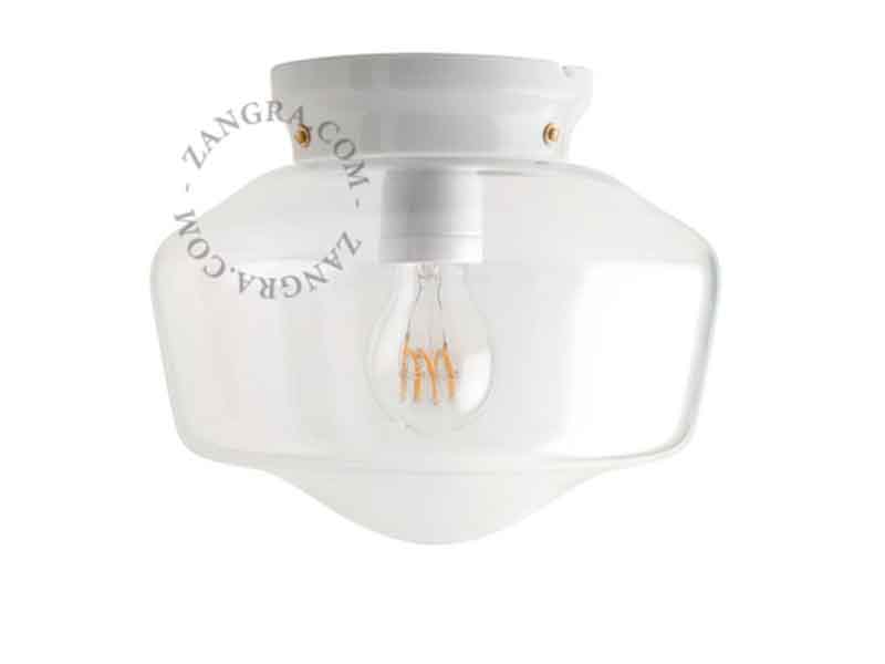 White Porcelain Ceiling Light - Glass Shade