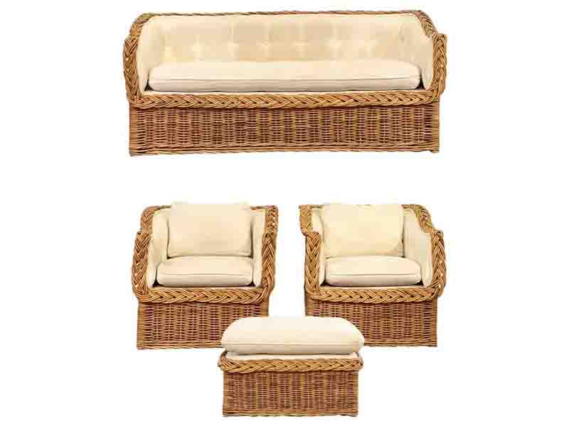 Italian Wicker Works Rattan Living Room Set
