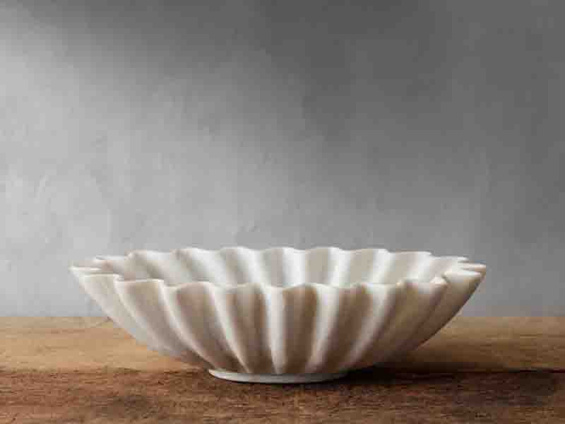 White Marble Ruffle Bowl
