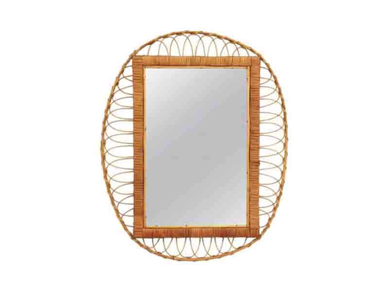 French Rattan Oval Mirror